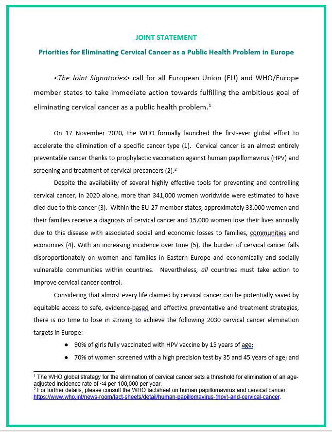 snip joint statement | Association of European Cancer Leagues - ECL